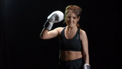 Happy Female Fighter Celebrating on Blac... | Stock Video | Pond5