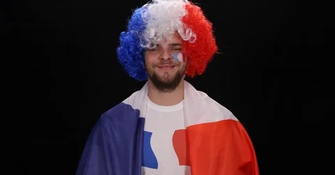 Happy French Man Supporter Smiling Cheer... | Stock Video | Pond5