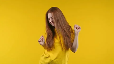 Happy ginger woman dancing. Smiling summ... | Stock Video | Pond5