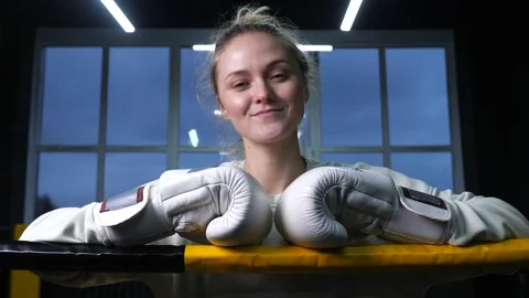 happy girl fighter shows a positive gest... | Stock Video | Pond5