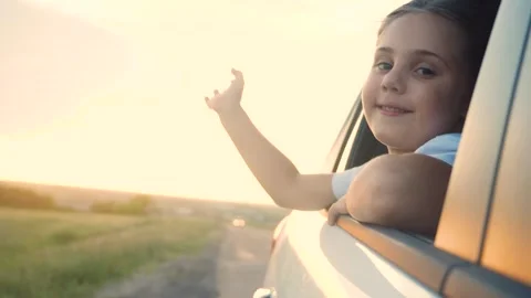 happy girl kid child smile leaned out of... | Stock Video | Pond5