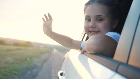 happy girl kid child smile leaned out of... | Stock Video | Pond5