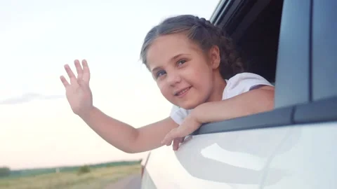 happy girl kid child smile leaned out of... | Stock Video | Pond5