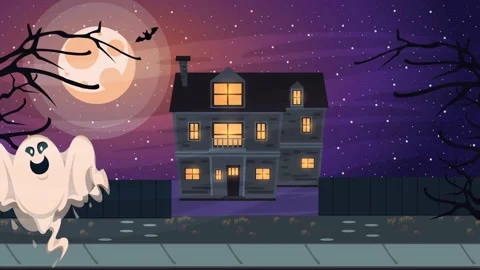 happy halloween animated scene with ghos... | Stock Video | Pond5
