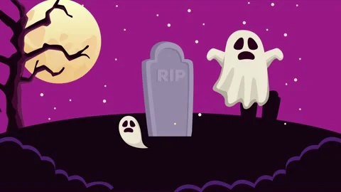 happy halloween animated scene with ghos... | Stock Video | Pond5
