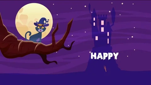 happy halloween animated scene with litt... | Stock Video | Pond5