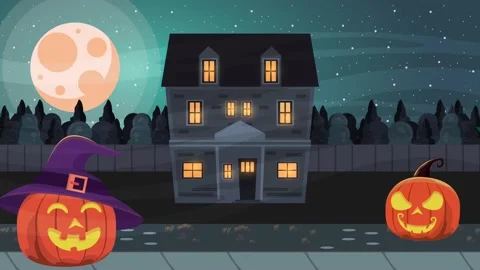 happy halloween animated scene with pump... | Stock Video | Pond5