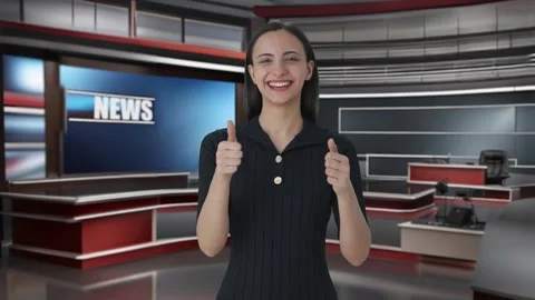 Happy Indian female news anchor showing ... | Stock Video | Pond5