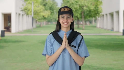 Happy Indian female security guard doing... | Stock Video | Pond5