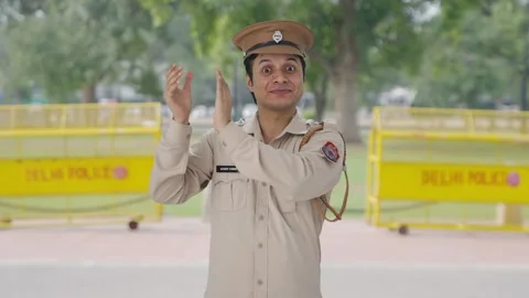 Happy Indian police officer clapping and... | Stock Video | Pond5
