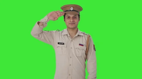 Happy Indian police officer saluting Gre... | Stock Video | Pond5