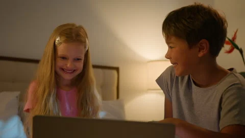 Happy little Caucasian children kids sib... | Stock Video | Pond5