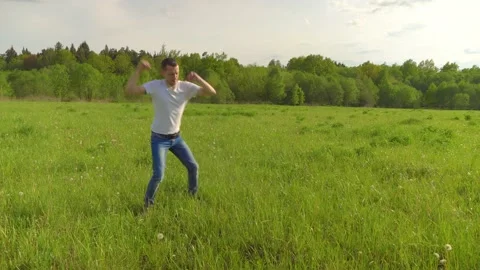 Happy man dancing, crazy jumping and foo... | Stock Video | Pond5