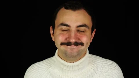 Happy man with mustache laughing over bl... | Stock Video | Pond5