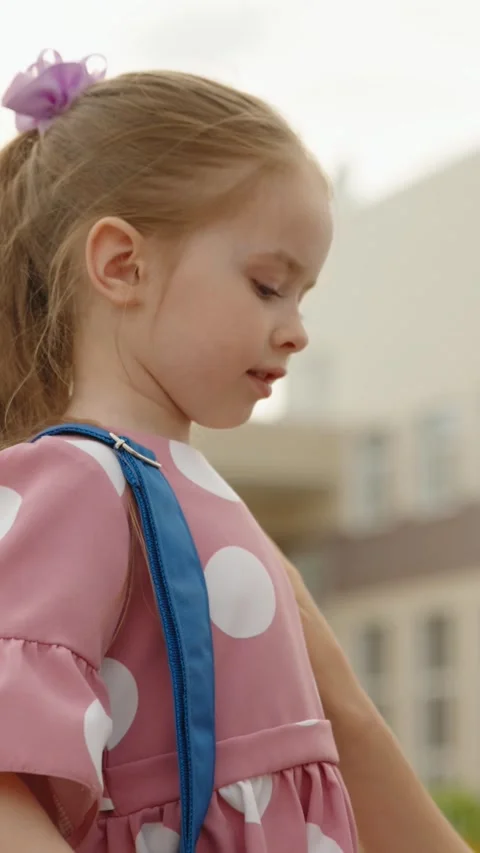 Happy mother see off cute little daughte... | Stock Video | Pond5