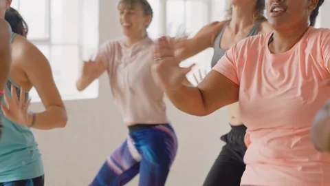 happy overweight woman dancing group of ... | Stock Video | Pond5