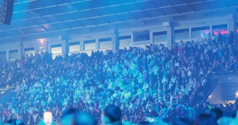 Happy people crowd in indoor concert hal... | Stock Video | Pond5