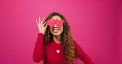 Happy silly woman poses with heart eyes,... | Stock Video | Pond5