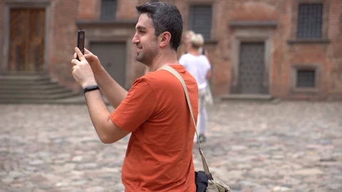 Happy smiling Turkish tourist man takes ... | Stock Video | Pond5