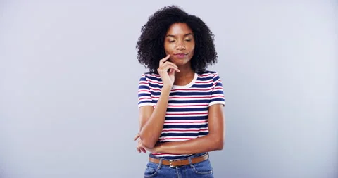Happy, thinking and face of black woman ... | Stock Video | Pond5