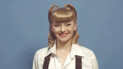 Happy woman face with pin up make up. Po... | Stock Video | Pond5
