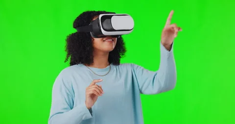 Happy woman on green screen with VR head... | Stock Video | Pond5