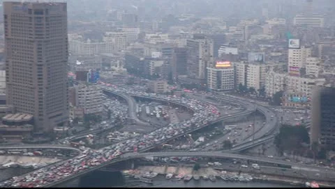 Hard traffic road at evening. Aerial Cai... | Stock Video | Pond5