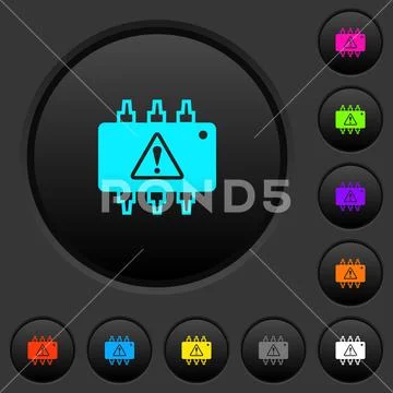 Hardware malfunction dark push buttons with color icons Illustration ...