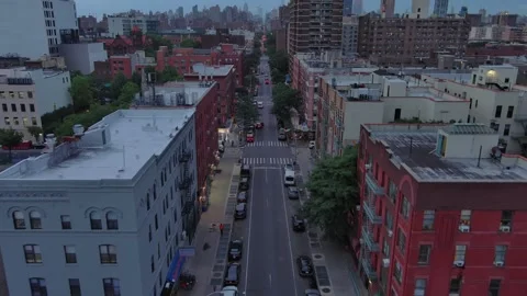 Harlem street at night, NYC, Aerial 4k D... | Stock Video | Pond5