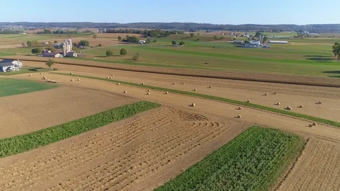 Harvested Corn Fields and Rolled Corn St... | Stock Video | Pond5