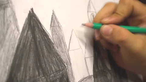 Hatching with a pencil. Landscape drawin... | Stock Video | Pond5