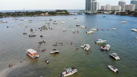 Haulover Sandbar party meet up tourist a... | Stock Video | Pond5