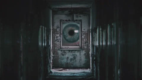 Haunted House Ghostly Eye Look Behind Wi... | Stock Video | Pond5