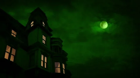 Haunted House Halloween Scene With Green... | Stock Video | Pond5