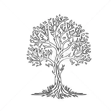 Haunted Tree illustration outline sketch: Graphic #284897929
