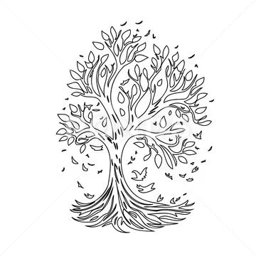 Haunted Tree illustration outline sketch: Graphic #284897973