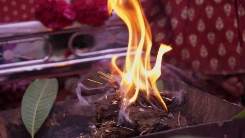 Hawan kund flame, Indian culture Spiritu... | Stock Video | Pond5
