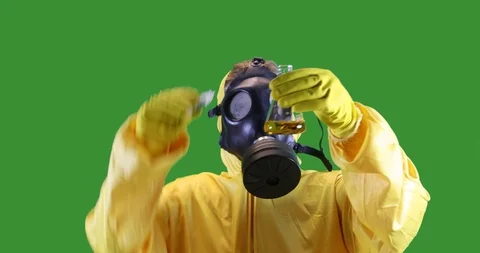 Hazmat, beaker experiment, green screen | Stock Video | Pond5