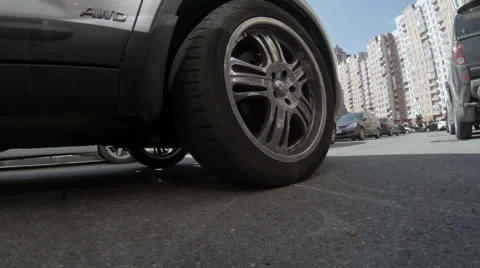 HD side view of metallic disk wheel on c... | Stock Video | Pond5