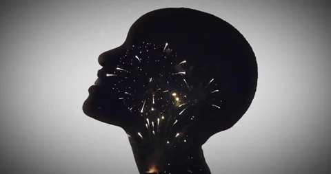 Head, fireworks and double exposure of d... | Stock Video | Pond5