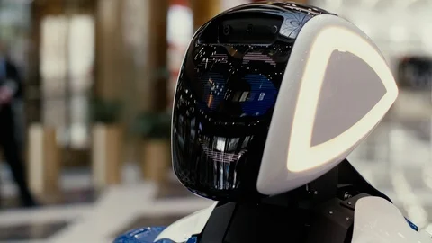 The head of the robot shows emotions. Mo... | Stock Video | Pond5