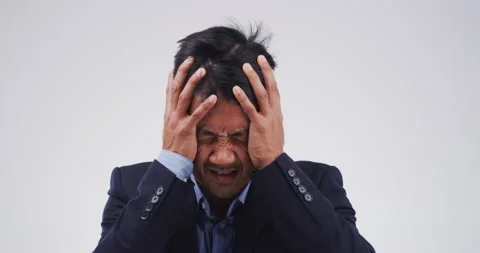 Headache, studio face and professional A... | Stock Video | Pond5