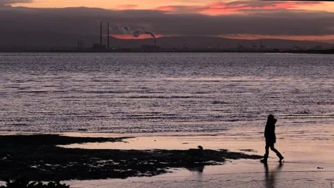 Heading home sunset beach walk with chil... | Stock Video | Pond5