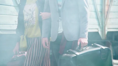 Headless couple walk through fog on trai... | Stock Video | Pond5