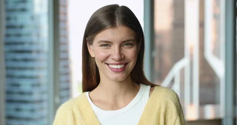 Headshot portrait of beautiful woman pos... | Stock Video | Pond5