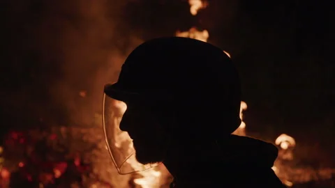 Headshot Profile Silhouette of Firefight... | Stock Video | Pond5