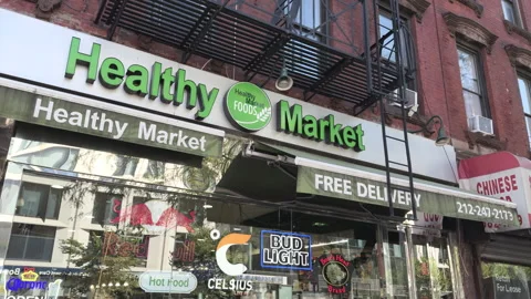 Healthy Market store exterior downtown N... | Stock Video | Pond5