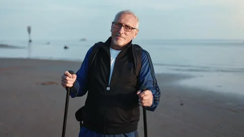 Healthy sports 70s grandfather backpacke... | Stock Video | Pond5