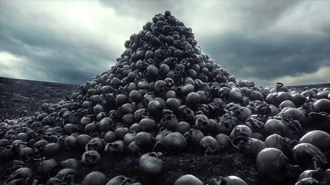 heap of skulls. Apocalypse and hell conc... | Stock Video | Pond5