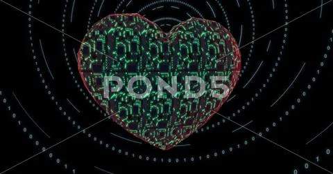 Heart with mounting board and chips. Digital neural network. CPU energy ...